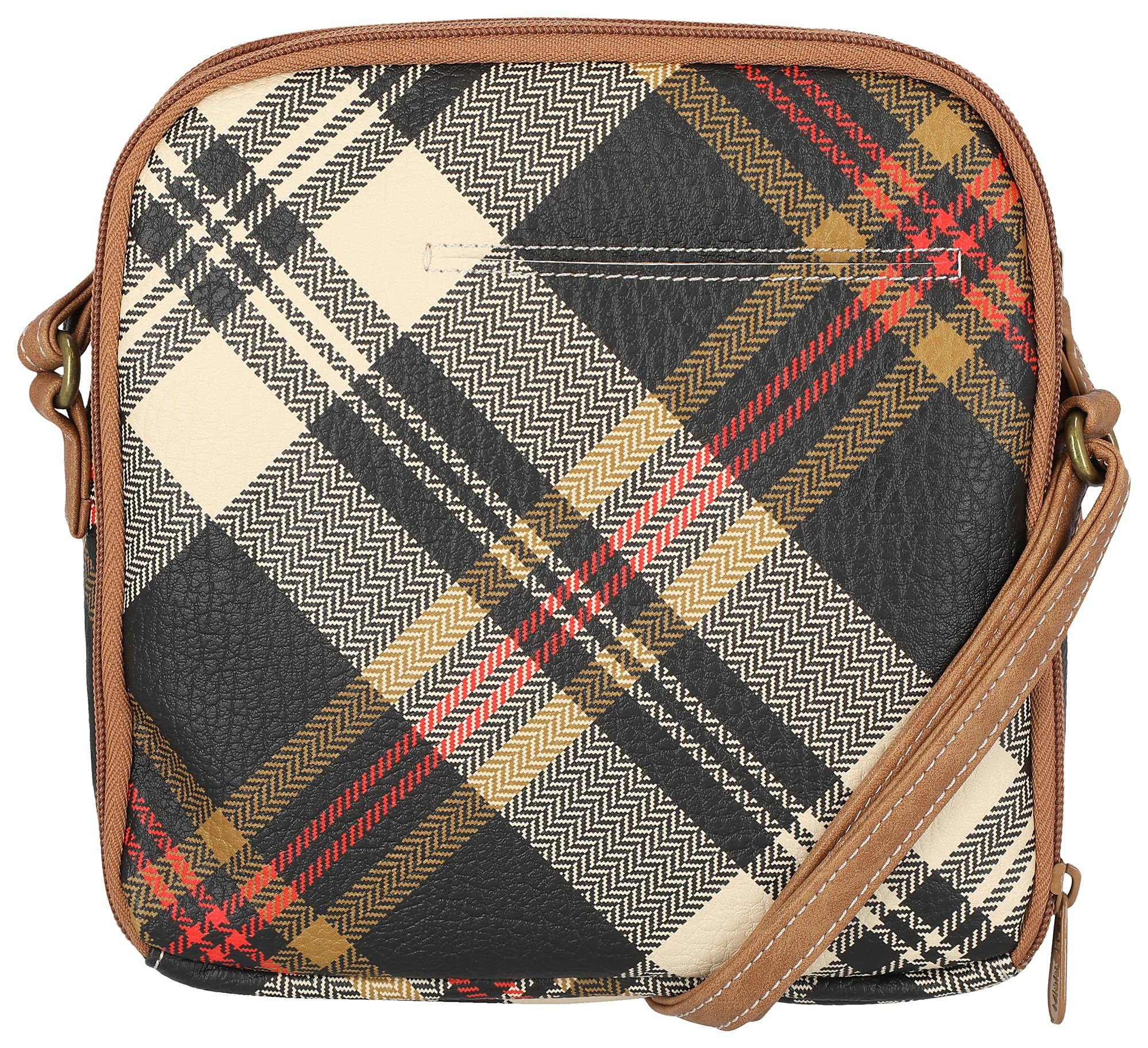 MultiSac Plaid 3-Compartment Vegan Leather Crossbody One Size Black multi/tan