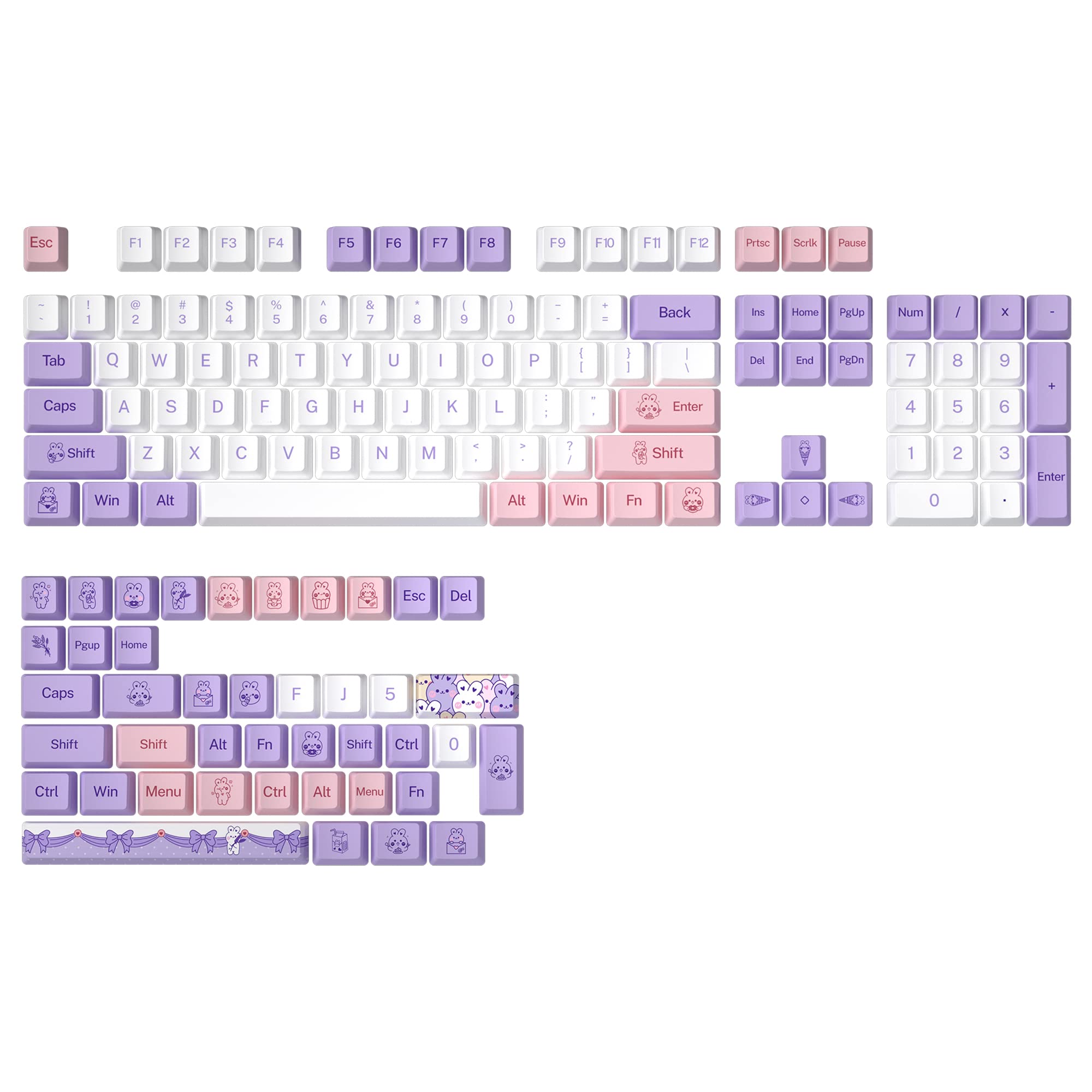 YUNZII Lavender Rabbit Dye Sub PBT Keycaps,140 Full Keys Dye Sublimation PBT Custom Keycaps with Key Puller for Cherry Gateron MX Switches Mechanical Gaming Keyboard(Cherry Profile,Lavender Rabbit)