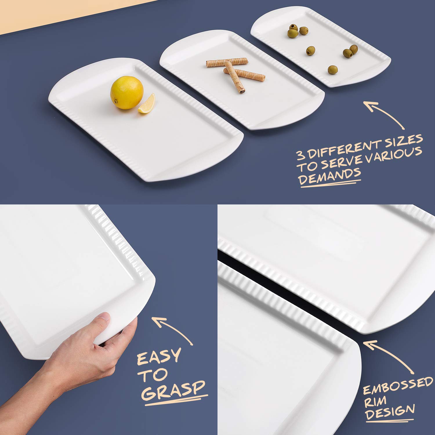 LIFVER Cutlery Set, 16"/14"/12" Turkey Platter 10" Rectangle Serving Plate 3 Oz Ceramic Dip Bowls Set- Porcelain Serving Dishes Dinner Plates for Thanksgiving Christmas Party Entertaining