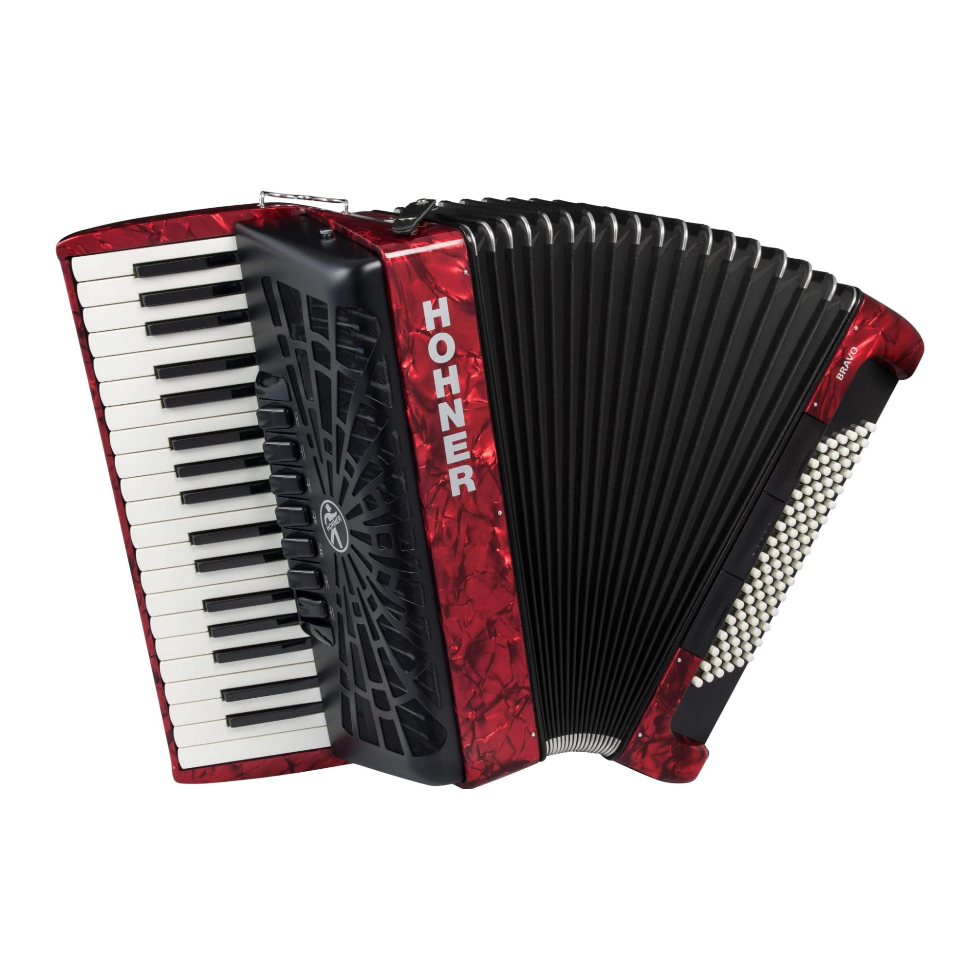 Hohner Bravo III 96 Chromatic Piano Key Accordion - Pearl Red