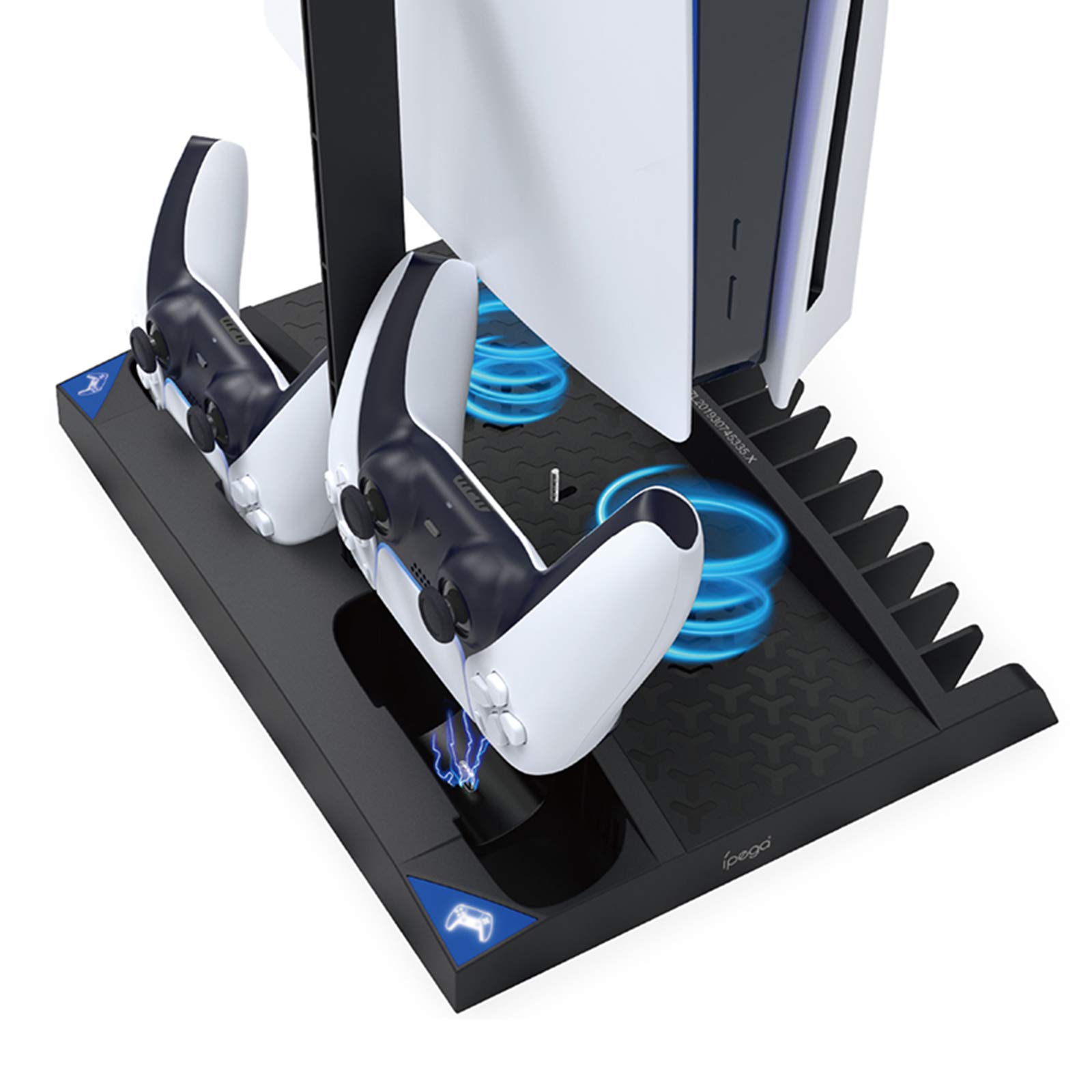 ipega PG-P5013 Cooling Fan Charging Station Dual Controller Charger with Cooling Fan Controller, LED Charging Base, Headset Stand, Game Card Storage, for PS5 Game Host Accessories