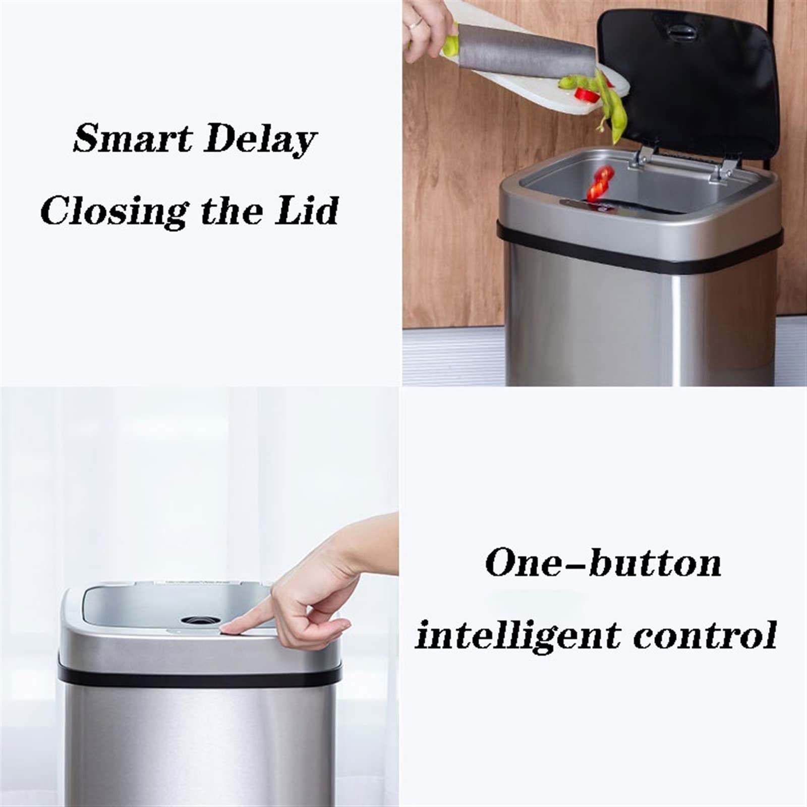 Garbage Recycling Bin 12L Stainless Steel Trash Can for Home Kitchen Living Room Automatic Opening Garbage Can Intelligent Induction Trash Can Kitchen Trash Can (Black)
