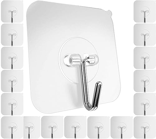 QUALIALL The Worest 0.003lbs Wall Hooks, Ceiling Hooks (on Wrong Surface), The Real Heavy Duty 33lbs Acrylic Self Adhesive Stick on Hanger for Hanging, Reusable, Traceless, 10packs
