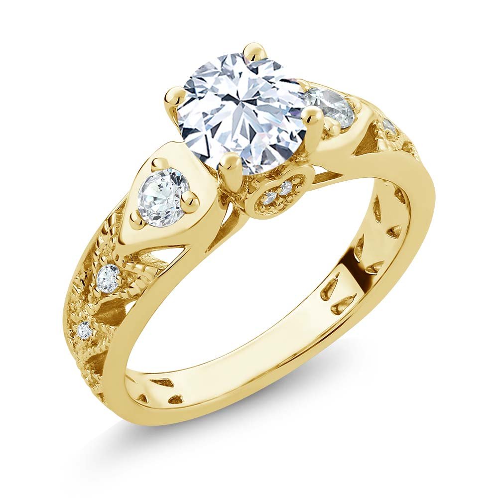 Gem Stone King 18K Yellow Gold Plated Silver Round 6MM Gemstone Birthstone Engagement Ring | Wedding Anniversary Promise Ring For Women | Available In Size 5, 6, 7, 8, 9