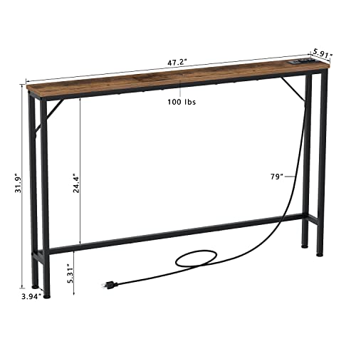 Tohomeor 5.9" Skinny Behind Sofa Console Table with Charging Station 47.24" Narrow Long Behind Couch Table with Power Outlets USB Ports Thin Entry Table for Entryway Living Room Hallway