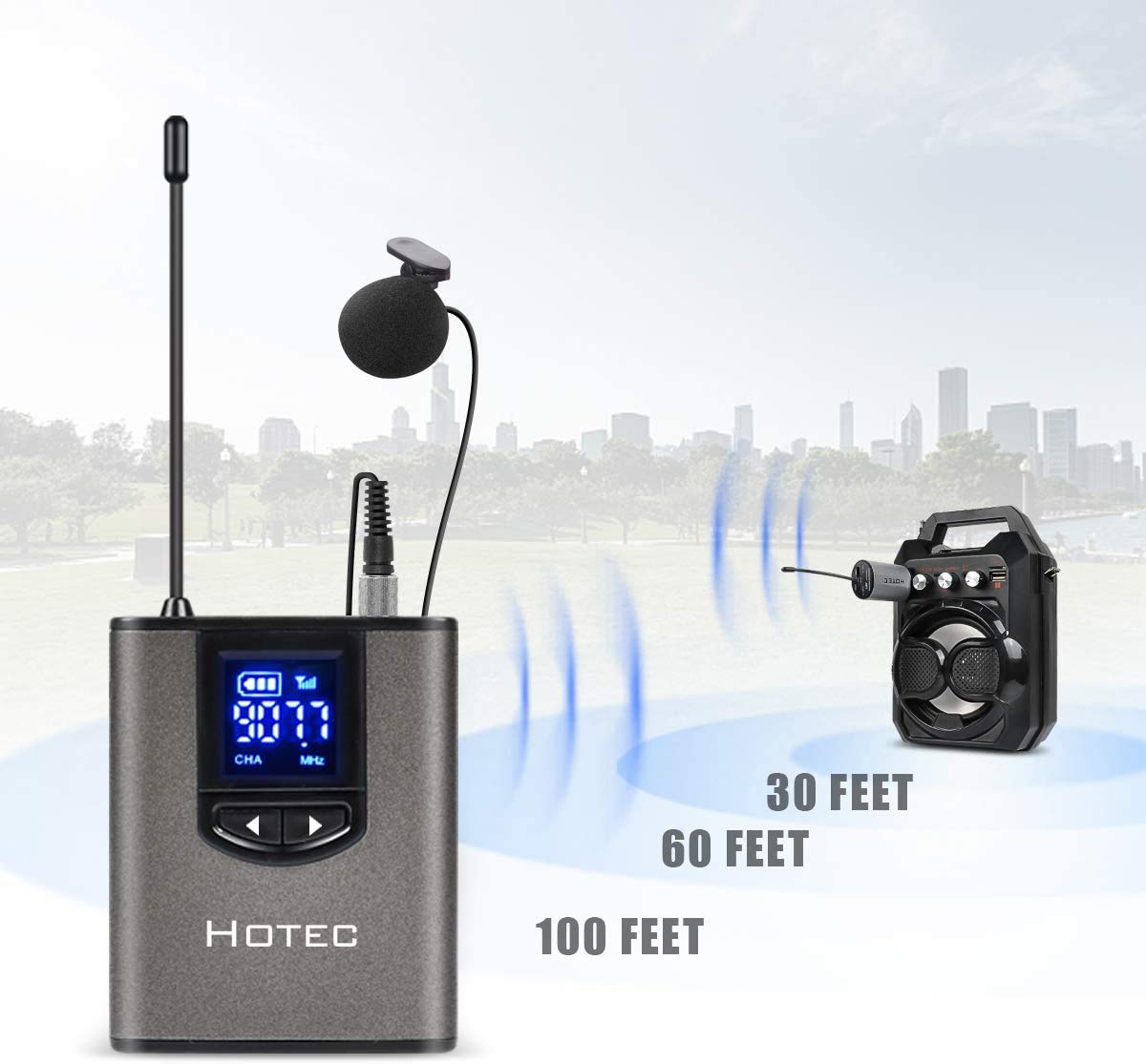 HOTEC Wireless Headset Lavalier Lapel Microphone System for iPhone, DSLR Camera, PA Speaker, YouTube, Podcast, Video Recording, Conference, Vlogging, Church, Interview, Teaching