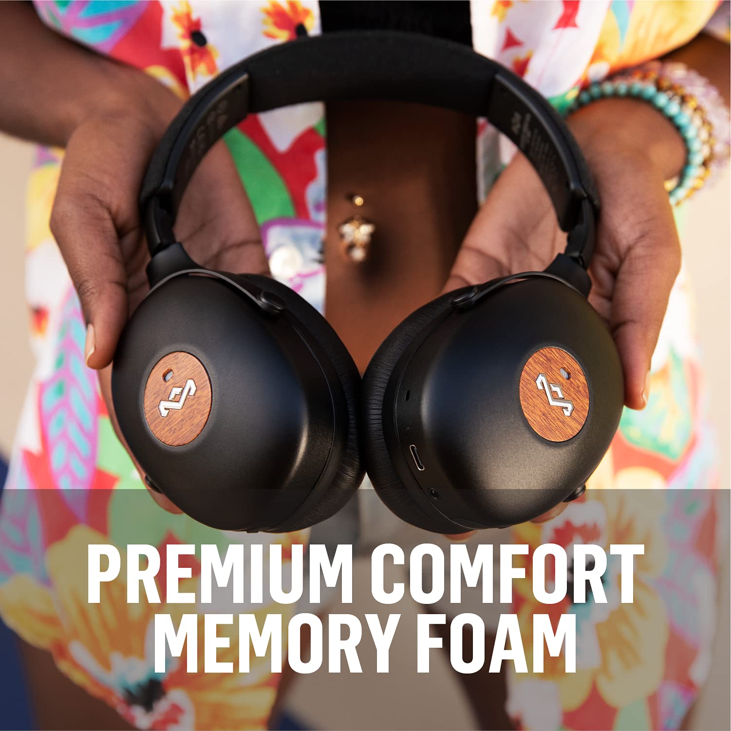 House of Marley Positive Vibration XL: Over-Ear Headphones with Microphone, Wireless Bluetooth Connectivity, and 24 Hours of Playtime (Black)
