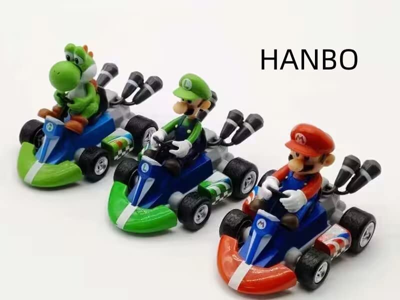 HANBO 3 pcs Bigger Super Star Mari Bros Kart Pull Back Cars