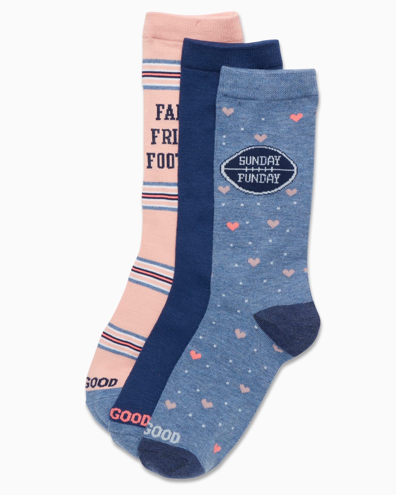 Life is Good Women's Socks - Novelty Crew Cut Socks (3 Pack), Size Shoe Size: 4-10, Blue/Pink