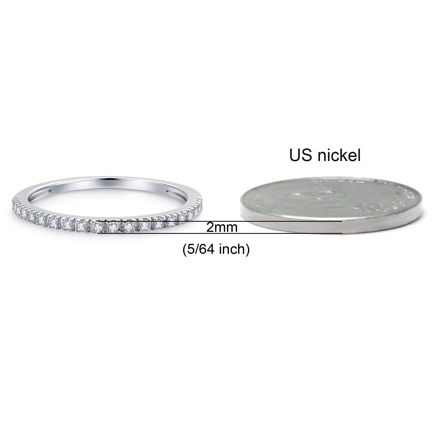 Kobelle Sz 8.0 Solid 10K White Gold Diamond 2MM Half Eternity Stackable Wedding Anniversary Band Ring