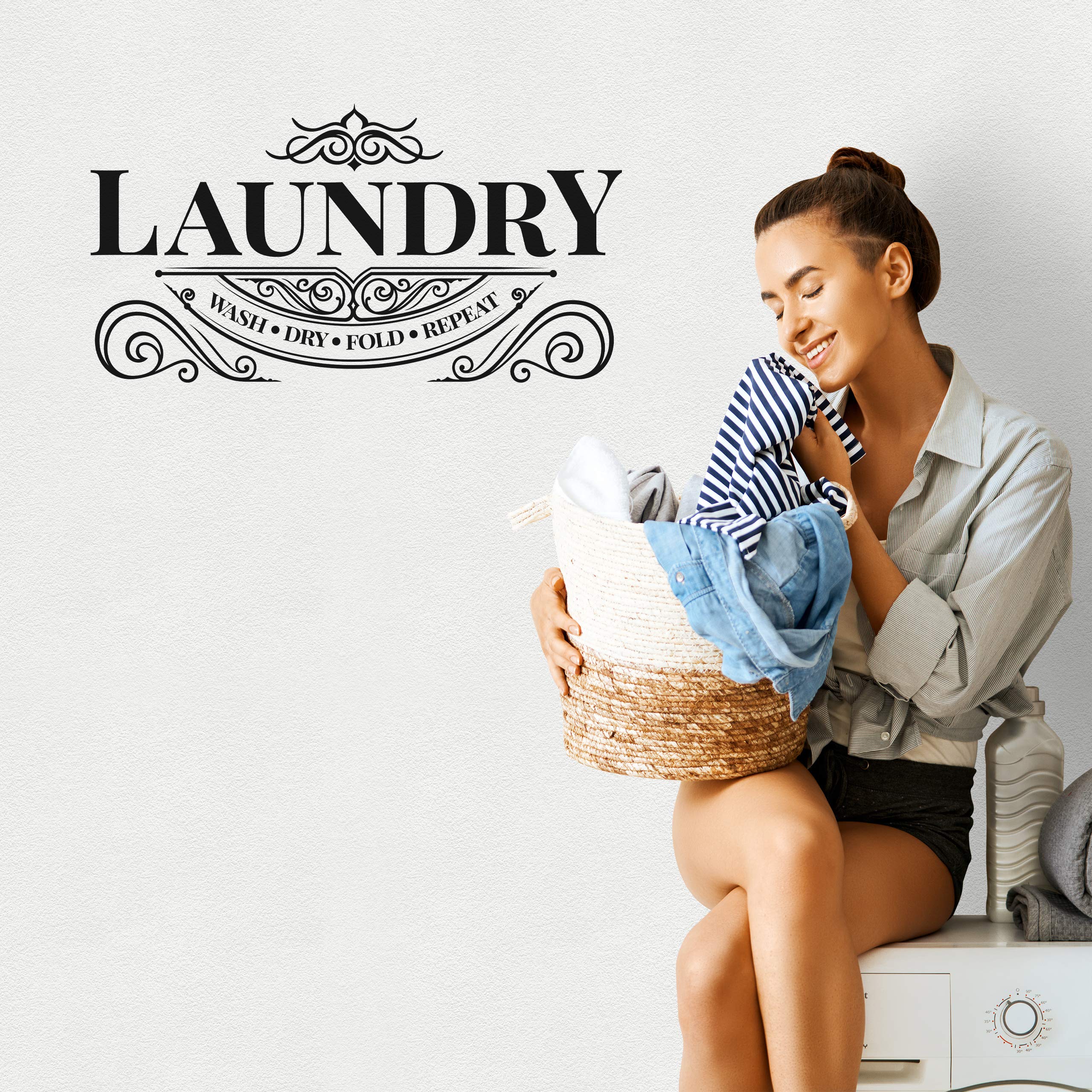 Good Karma Studio Laundry Sign, 24 x 16 in Laundry Room Decal, Laundry Room Sign, Laundry Signs for Laundry Room Decor, Laundry Room Wall Stickers, Laundry Room Decorations for Wall