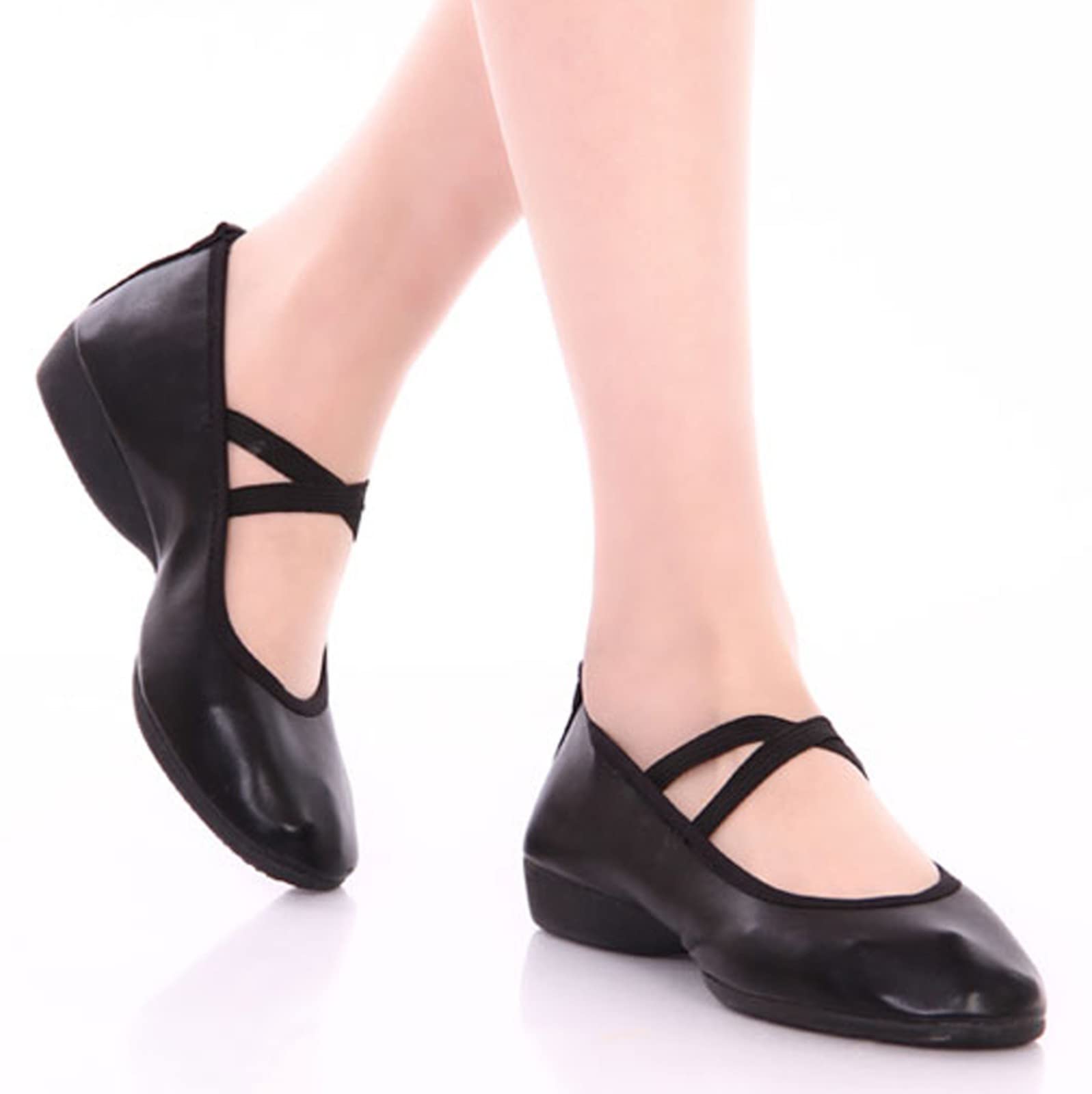 Leisure Women's Summer Soft Sole Solid Color Non Slip Wedges Round Toe Breathable Dancing Shoes Mens Shoes Slip on Black