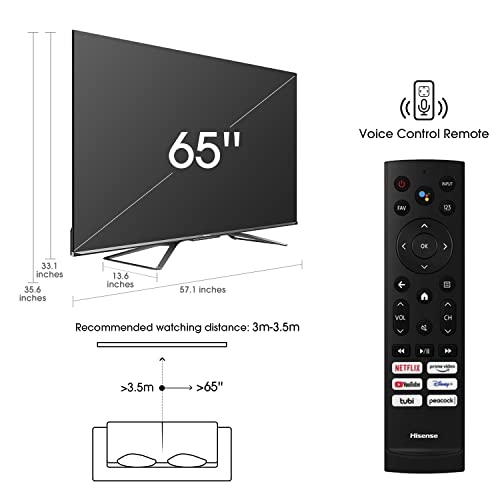 Hisense ULED Premium 65U8G QLED Series 65-inch Android 4K Smart TV with Alexa Compatibility, 1500-nit HDR10+, Dolby Vision IQ & Atmos, 120Hz, HDMI 2.1,Bluetooth, Wi-Fi, USB, Ethernet, Game Mode Pro