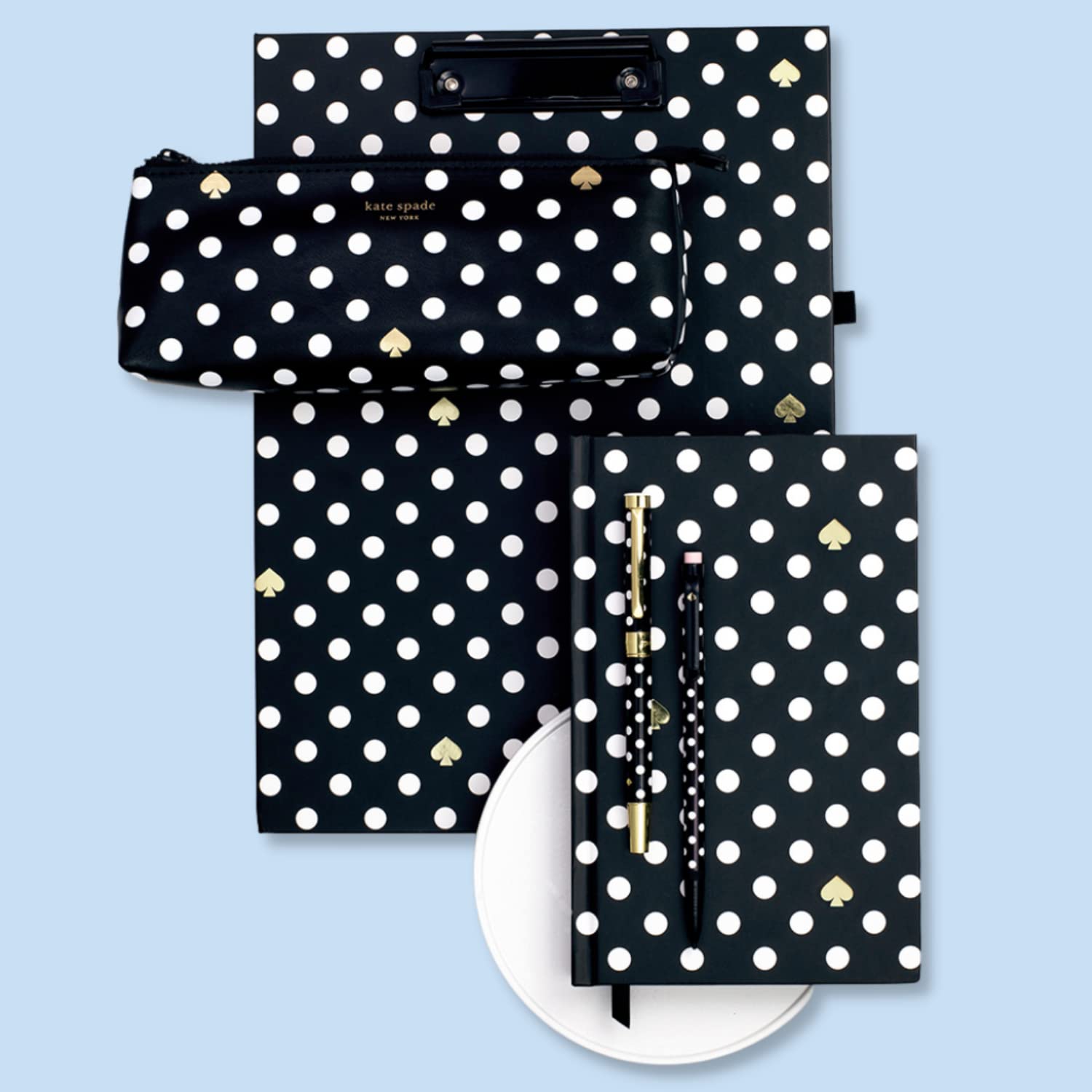 Kate Spade New York Undated Daily Planner, Large Journal Planner, To Do List Notebook, Black/Gold Hardcover Personal Organizer, Polka Dots
