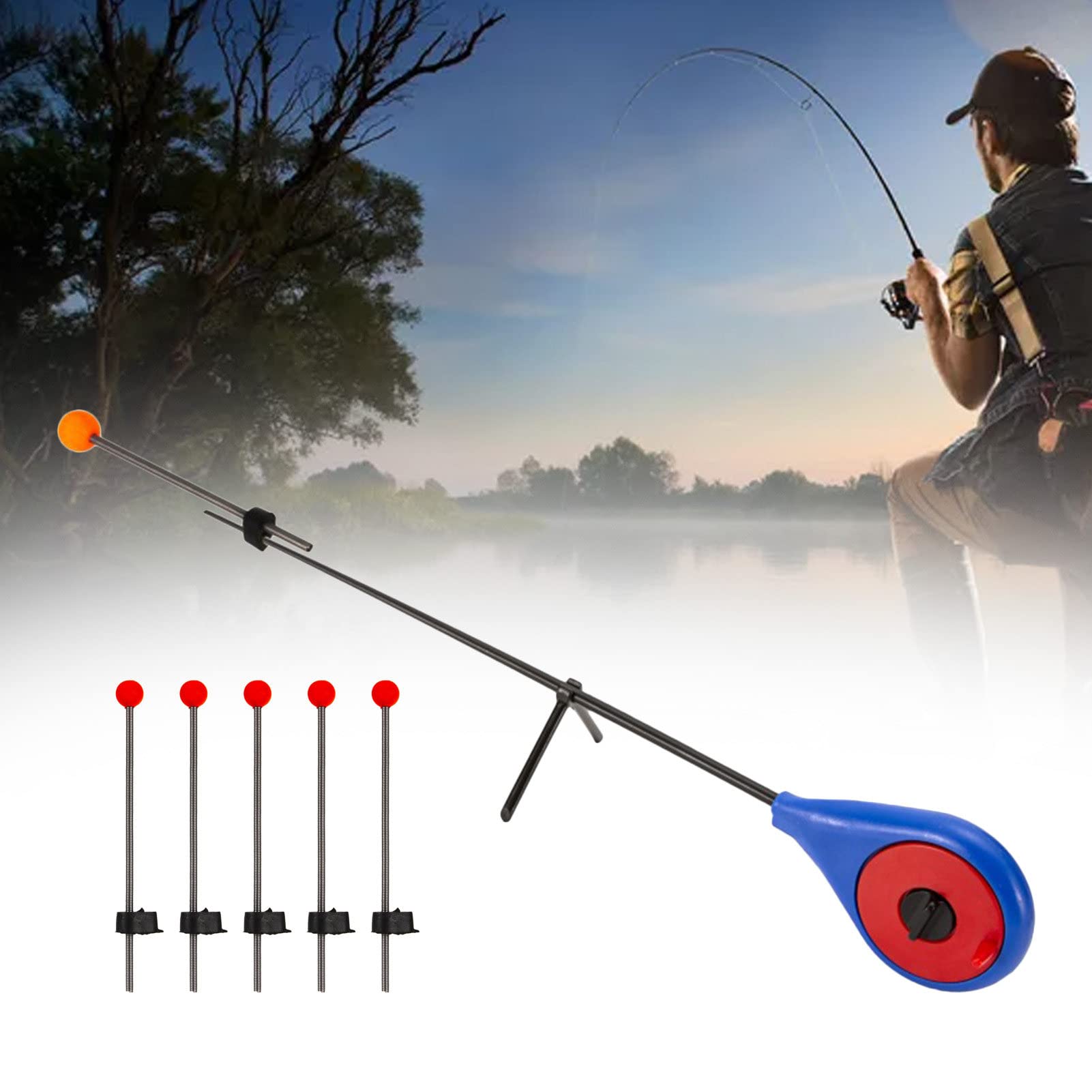 Hislaves Ice Fishing Tool,Winter Outdoor Ice Fishing Rod Tackle Tool with 5Pcs Large/Small Red Ball Spring