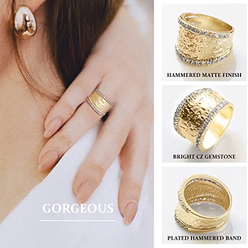 LAVINA Matte Finish Gold Plated Hammered Band Ring For Proms, Galas, Holiday, Birthday (8)