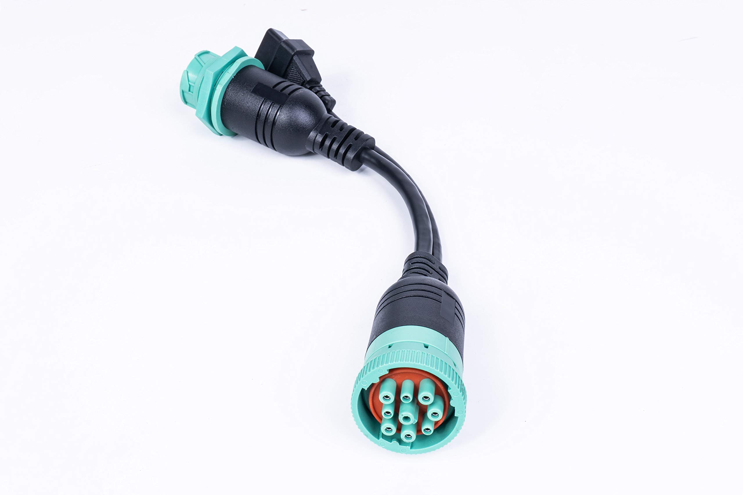Green Type 2 J1939 9pin Female to OBD2 and to nut J1939 Male Splitter Y Cable for Truck Freightliner GPS ELD Tracker Moulded Type 30cm