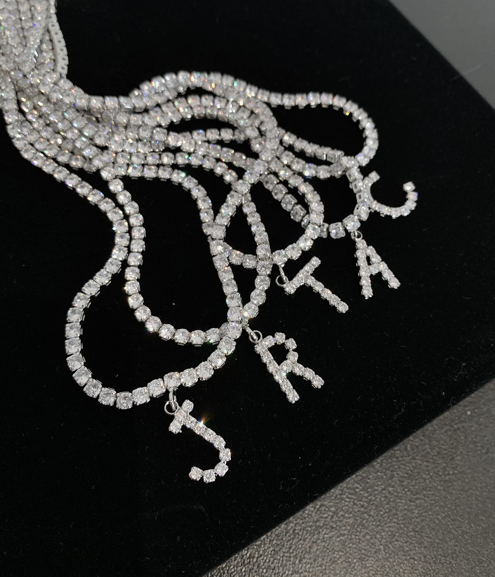 Initial A Necklaces for Women 14K White Gold Plated Cubic Zirconia Choker Silver Tennis Chain Letter Necklace Gift