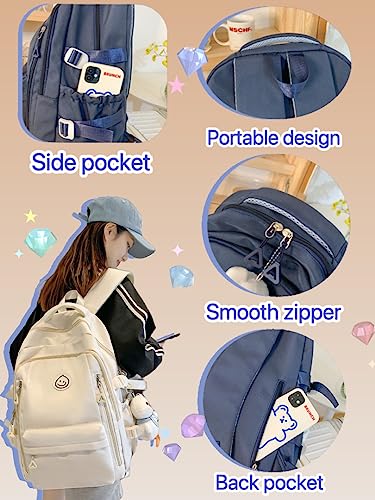 Romlvy Kawaii Backpack with Cute Accessories Classic Multi Pockets Large Capacity Daypack Practical Aesthetic Backpack (Black)