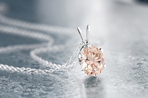 Gem Stone King 925 Sterling Silver Peach Morganite Pendant Necklace For Women (0.65 Cttw, Oval 7X5MM With 18 Inch Silver Chain)