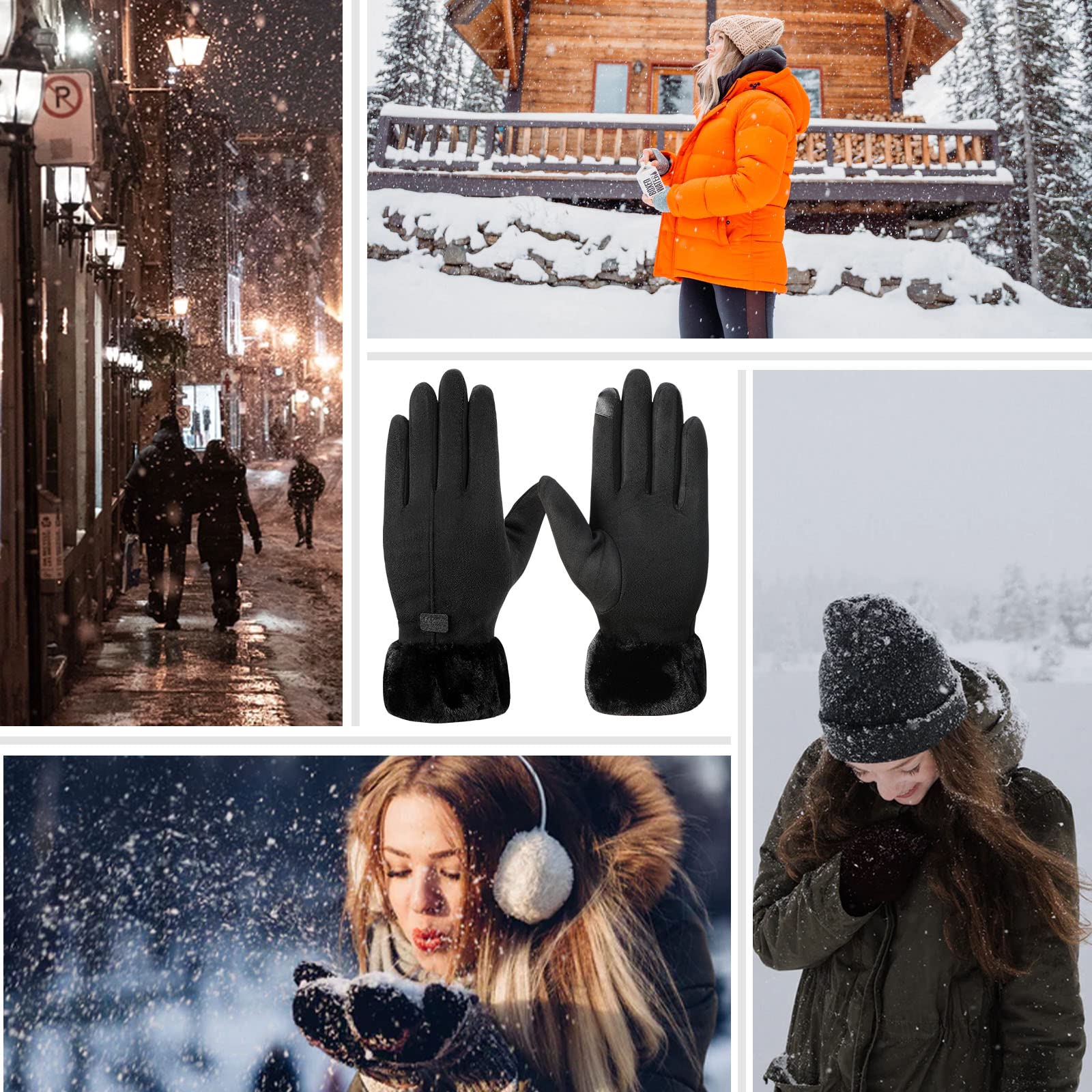 Henykany Winter Gloves for Women Warm Touchscreen Glove Windproof Elastic Texting Black Gloves Women