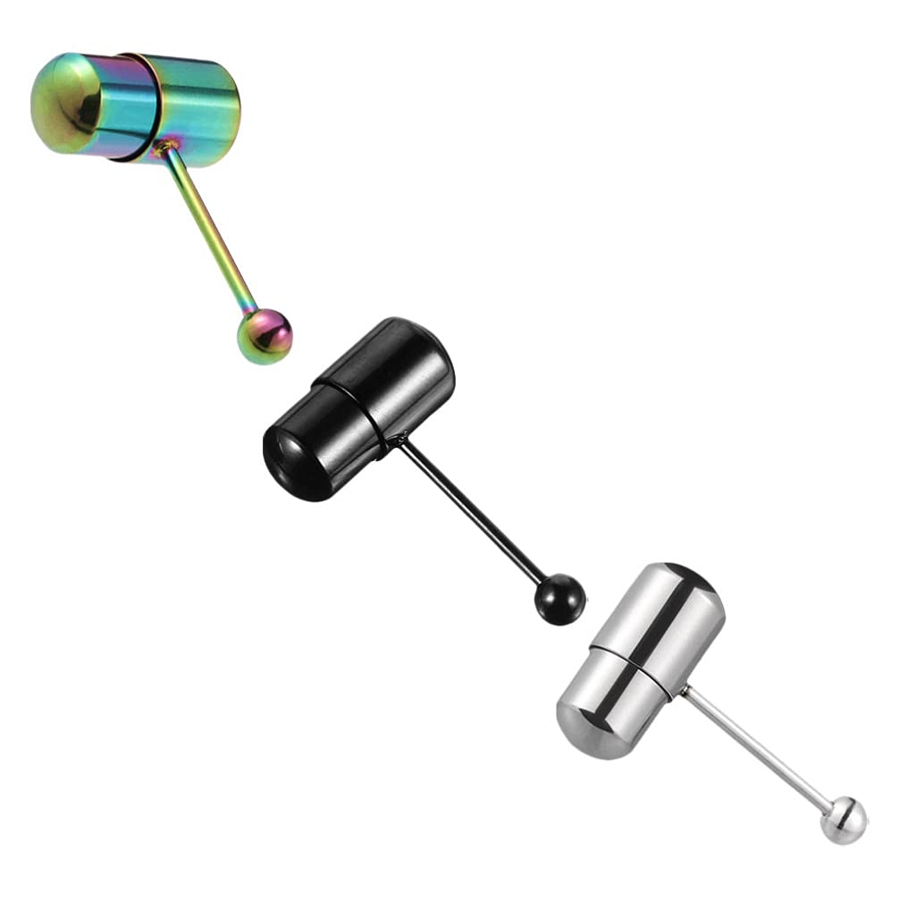 Holibanna 3pcs Vibrating Tongue Ring Stainless Steel Punk Tongue Bar Body Piercing Jewelry Prickly Straight Barbell Stud Ring for Adult Women Men Assorted Color