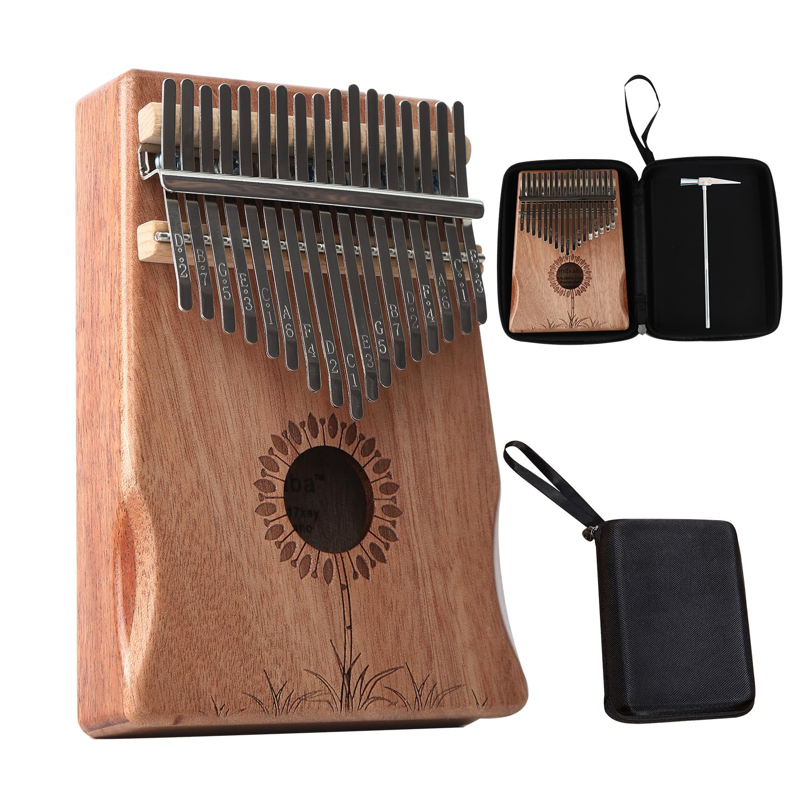 kalimba thumb piano 17 key mdkaba finger piano instrument with waterproof protective box (wood)
