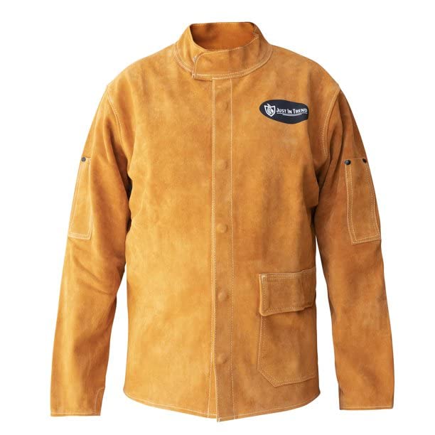 Just In Trend Flame Resistant Heavy Duty Genuine Cowhide Leather Welding Jacket (Small, Rust)