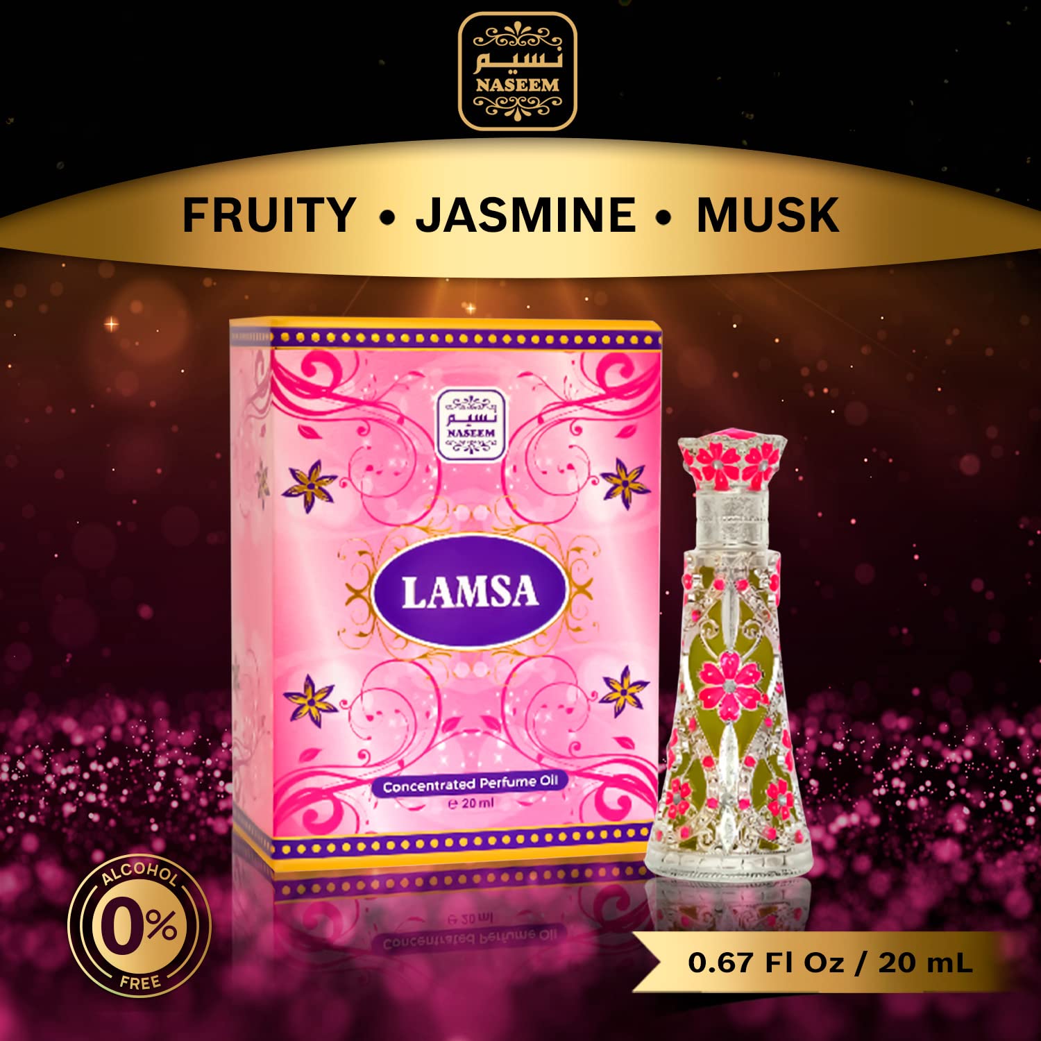NASEEM Lamsa Concentrated Perfume Oil - Arabian Perfume for Women Alcohol Free & Long Lasting Sweet & Fresh Perfume 0.67 Fl Oz