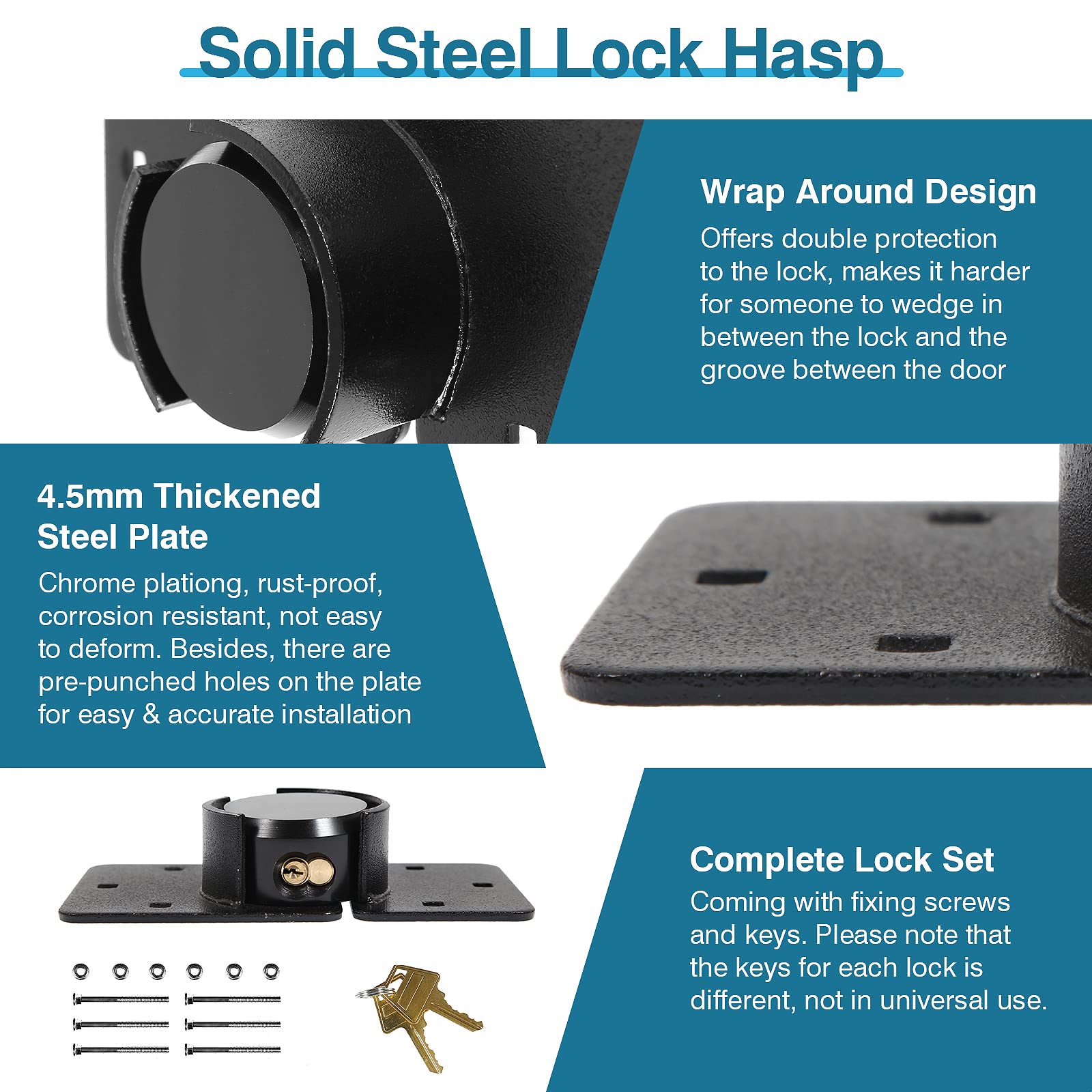IRONWALLS Black Hidden Shackle Padlock 2 Pack, 73mm/2-7/8β Puck Lock Keyed Different with Hasp, 4pcs Keys & Fixing Screws, Heavy Duty Steel Padlocks for Doors, Trucks, Gates, Trailer