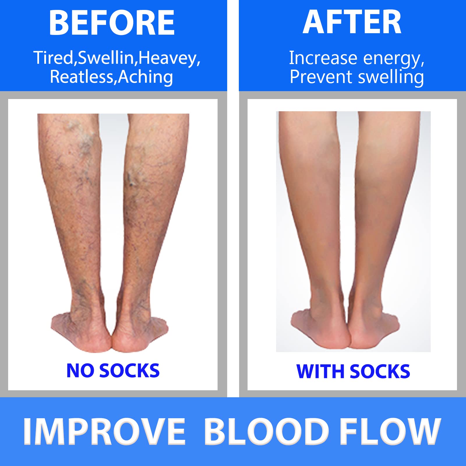 Iseasoo Zipper Compression Socks -Calf Knee High Closed Toe Compression Stocking (BLACK,Large-X-Large)