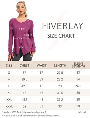 Hiverlay Long Sleeve Workout Shirts for Women V Neck Athletic with Thumbhole Pockets Running Loose Active T-Shirts Pink Large