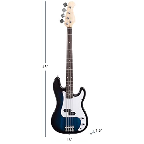 Goplus Electric Bass Guitar Full Size 4 String with Strap Guitar Bag Amp Cord (Blue Bass 4 Straps)