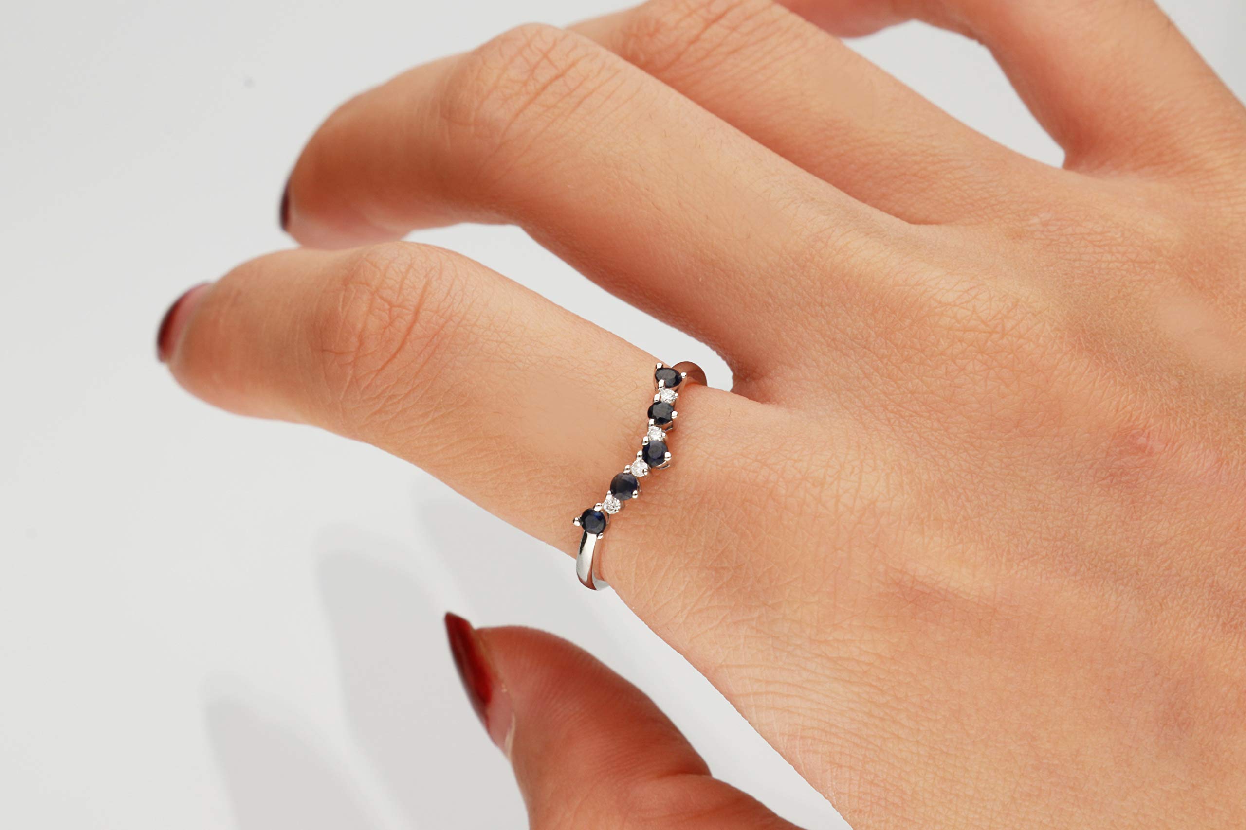 Gin & Grace 10K White Gold Genuine Blue Sapphire (I1,I2) (Size 7) Propose Promise Ring for Women