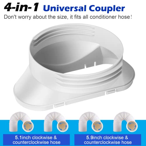 TigeJoy Portable Air Conditioner Window Seal Kit with Universal Coupler, Reinforced PVC Plate Adjustable AC Vent Kit for Sliding Window, Fit for All AC with 5.9 & 5.1 Inch Diameter Exhaust Hose