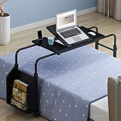 TOPINCN Overbed Table with Wheels and Storage Shelf, Height Adjustable Tiltable Table, Over The Bed Desk Laptop Cart Mobile Computer Desk (47.24inch Black)