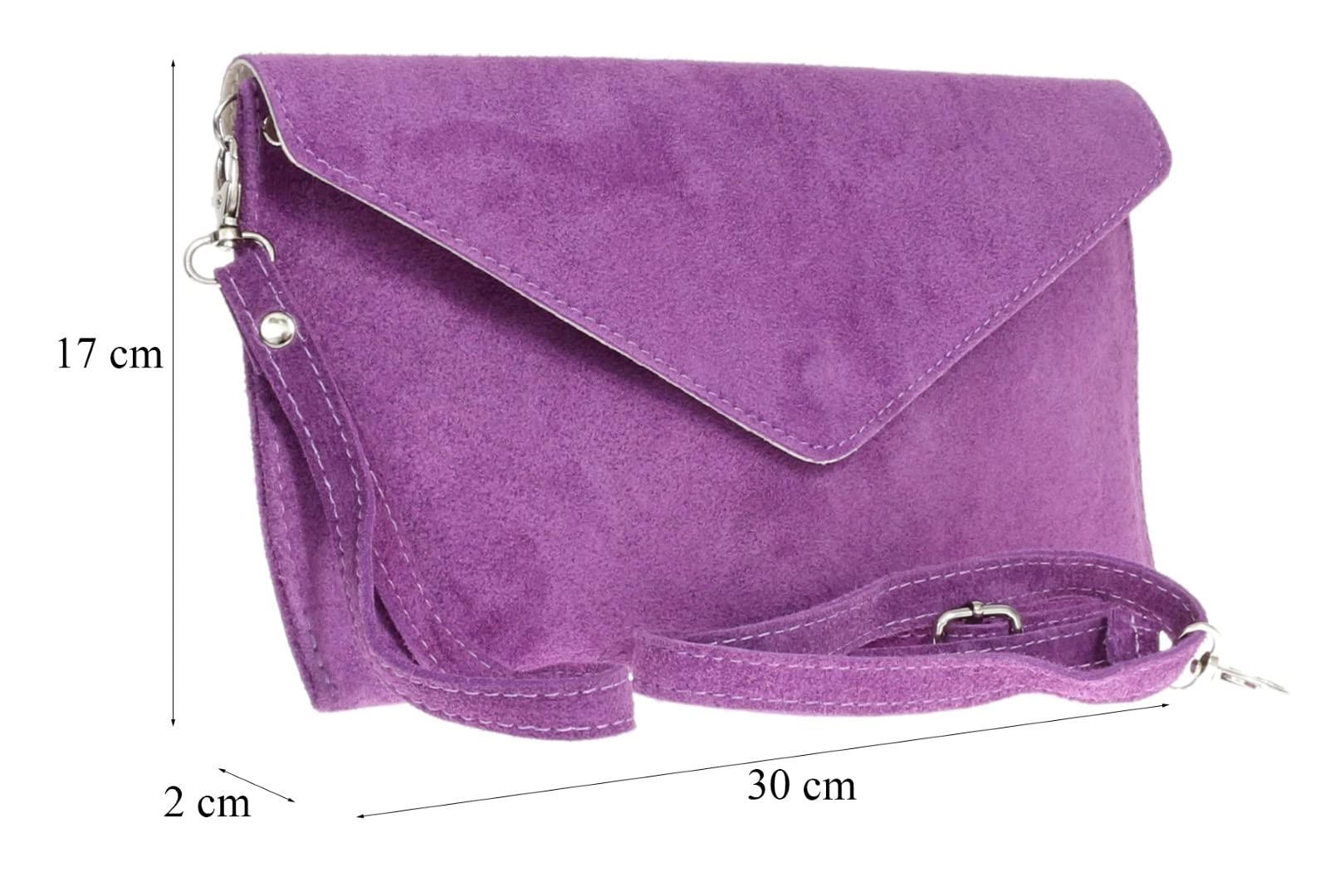 Girly Handbags Womens Italian Suede Leather Envelope Clutch Bag (Red)