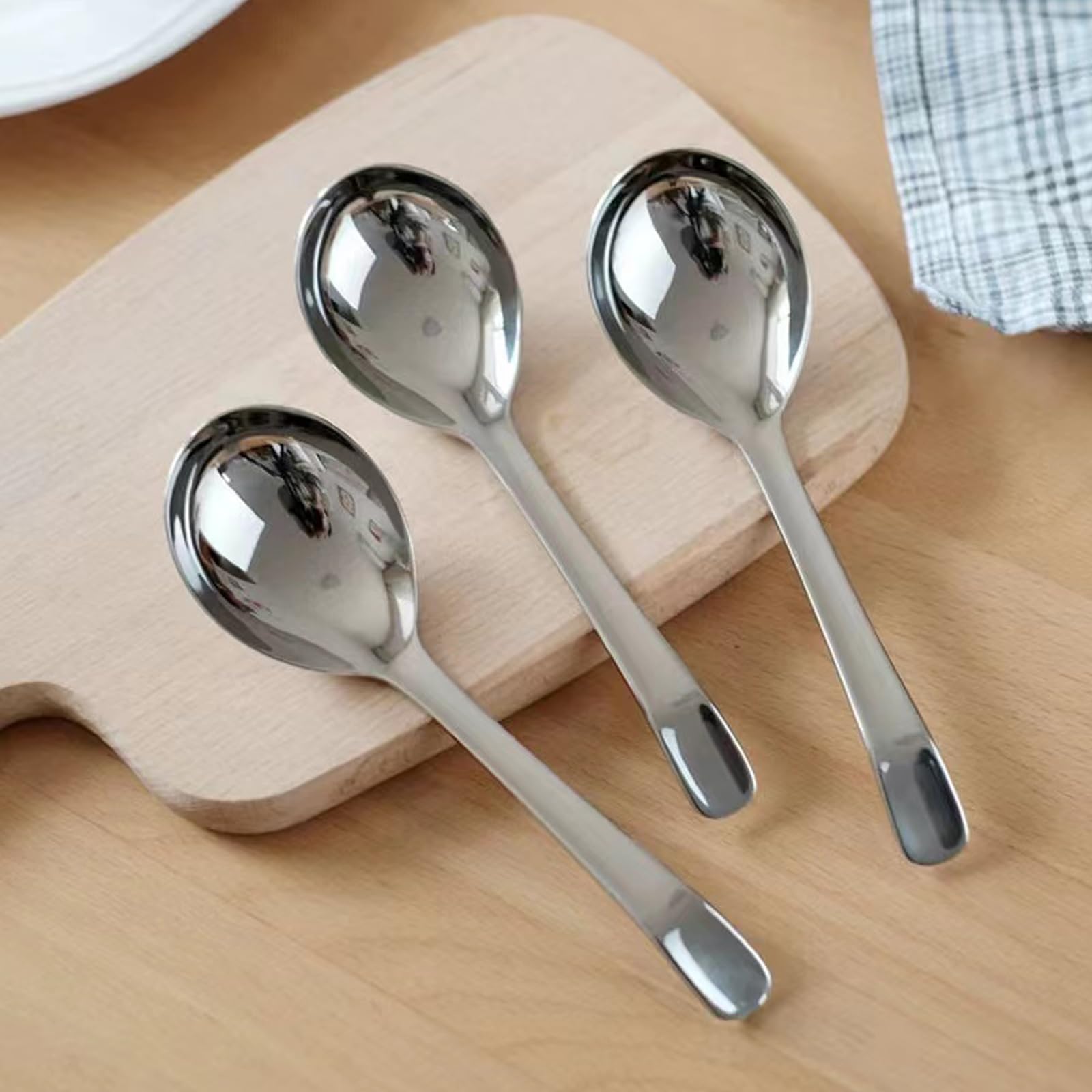 ZDFQly 6.7 Inches Soup Spoons, 2 Pieces Premium 18/10 Stainless Steel Table Spoons, Deep Bowl, Perfect for Pho, Ramen, Noodles, Wonton, Dumpling, Rice, Silver, Dishwasher Safe