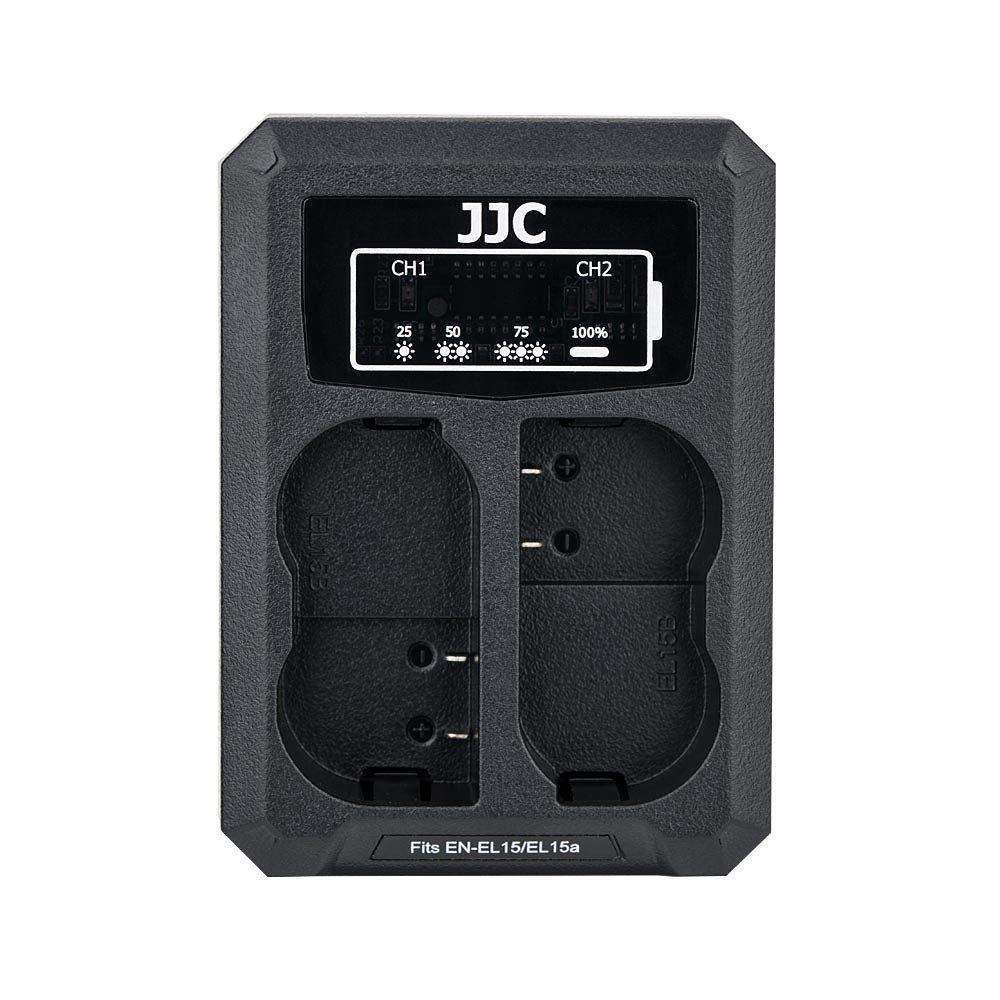 JJC EN-EL15 Battery Charger USB Dual Slot for Nikon Zf Z f Z5 Z6 Z7 Z6II Z7II D850 D780 D750 D610 D600 D500 D7500 D7200 D7100 D7000 D810A D810 D800E D800 Cameras