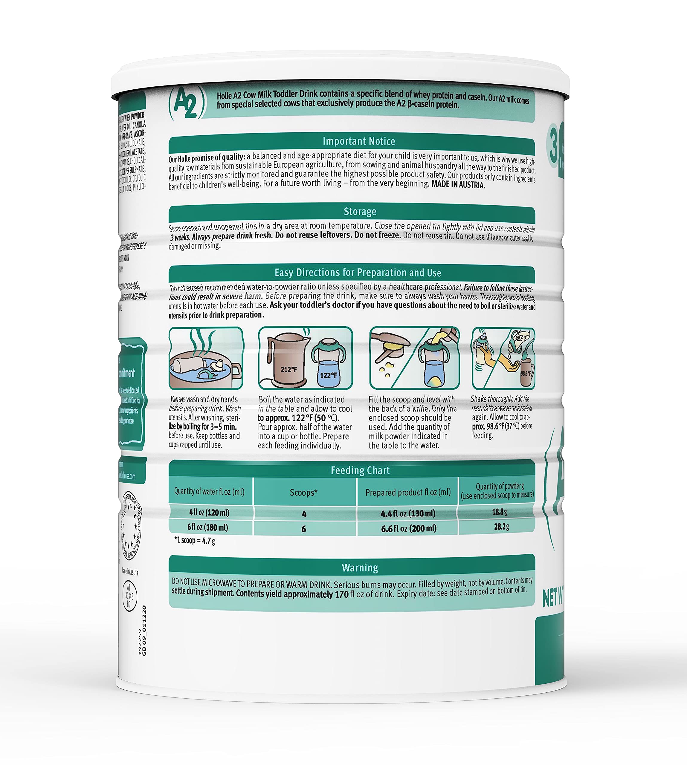 Holle A2 Non-GMO - European Whole Milk Toddler Drink - with DHA for Healthy Brain Development - 1 Year & Up