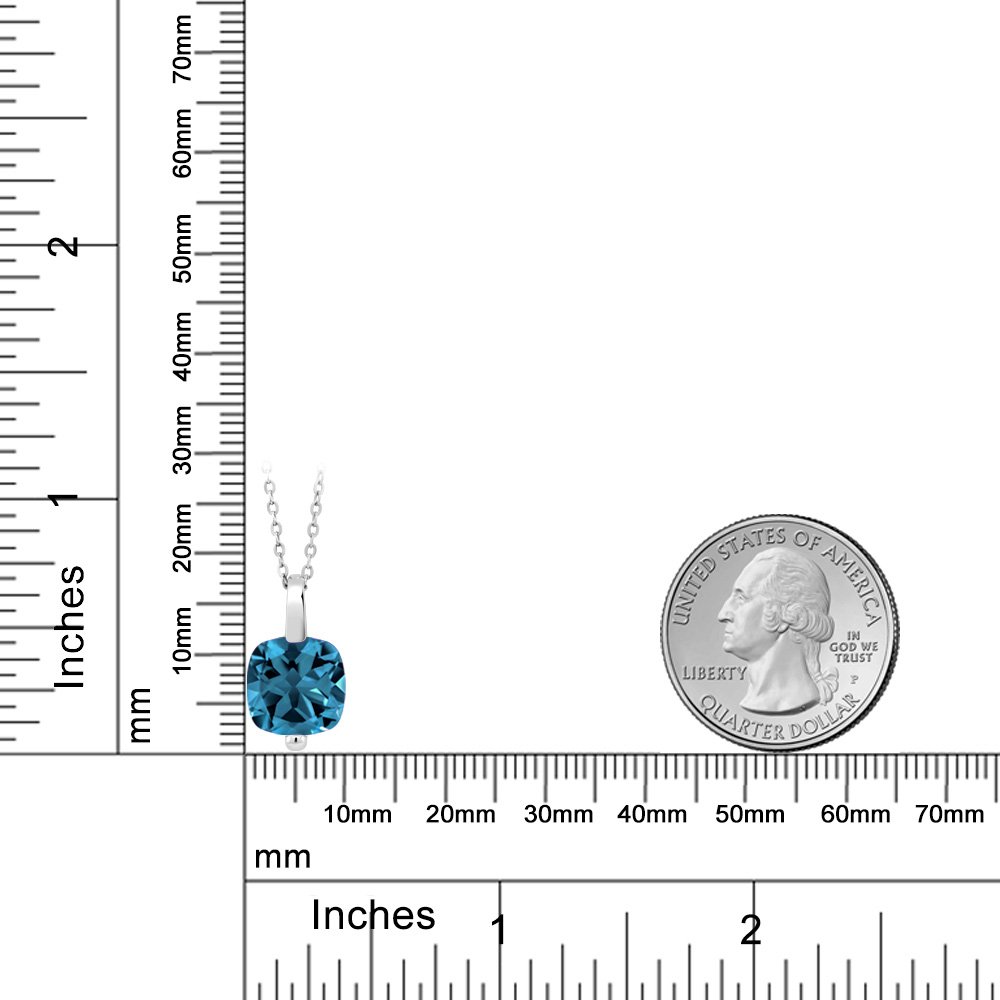Gem Stone King 925 Sterling Silver 10MM Cushion Cut Gemstone Birthstone Solitaire Pendant Necklace For Women with 18 Inch Silver Chain