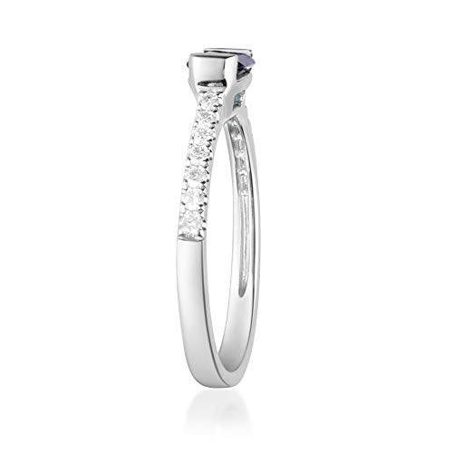 Gin & Grace 10K White Gold Genuine Blue Sapphire Diamond (I1,I2) Propose Promise Ring (Size 7) for Women
