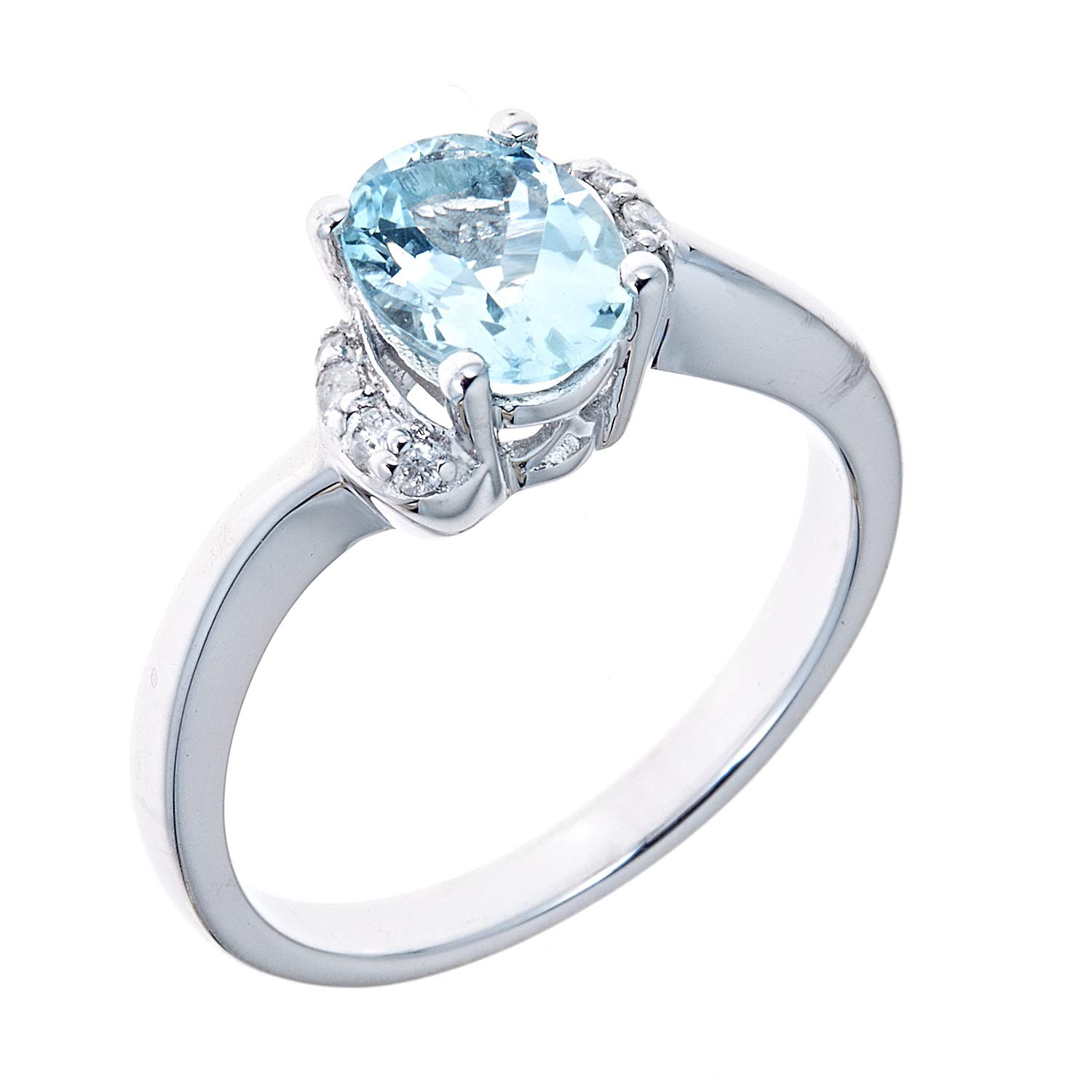 Gin & Grace 925 Sterling Silver Genuine Aquamarine Diamond Propose Promise Ring for Women