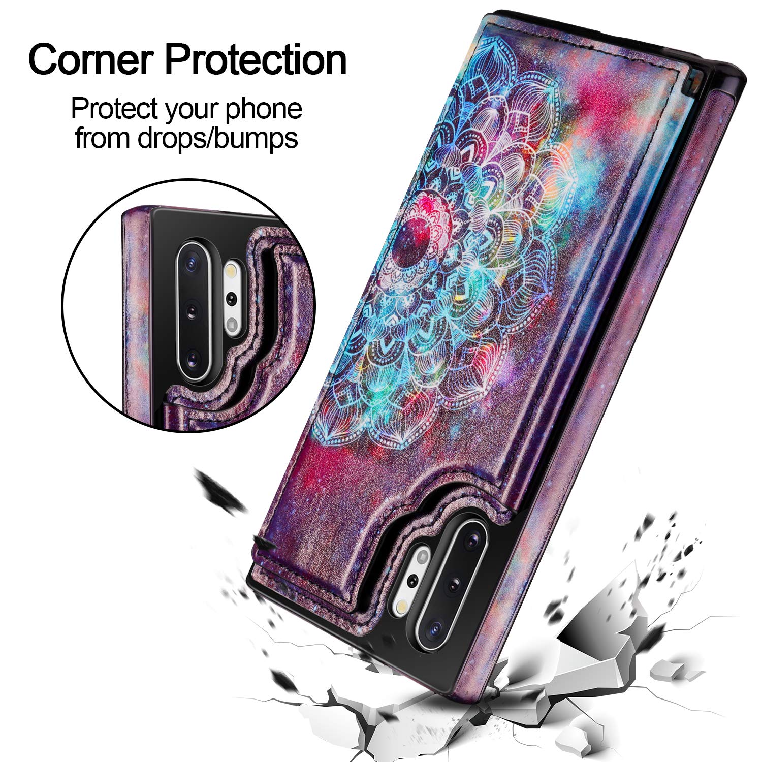 HianDier Wallet Case for Galaxy Note 10 Plus Slim Protective Case with Credit Card Slot Holder Flip Folio Soft PU Leather Magnetic Closure Cover for 2019 Samsung Galaxy Note 10+ 5G, Mandala