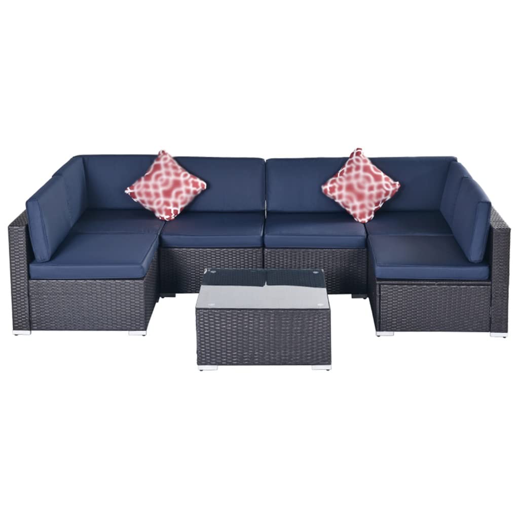 Garden Terrace Furniture 7-Piece PE Rattan Wicker Cuts Padded Sofa Sets with 2 Cushions and Coffee Table