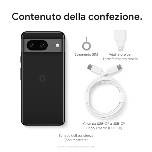 Google Pixel 8 5G (EU/UK Model) Dual SIM (Nano-SIM, eSIM) | 6.2-inch Android GSM Smartphone - International Version (Obsidian, 128GB + 8GB RAM)