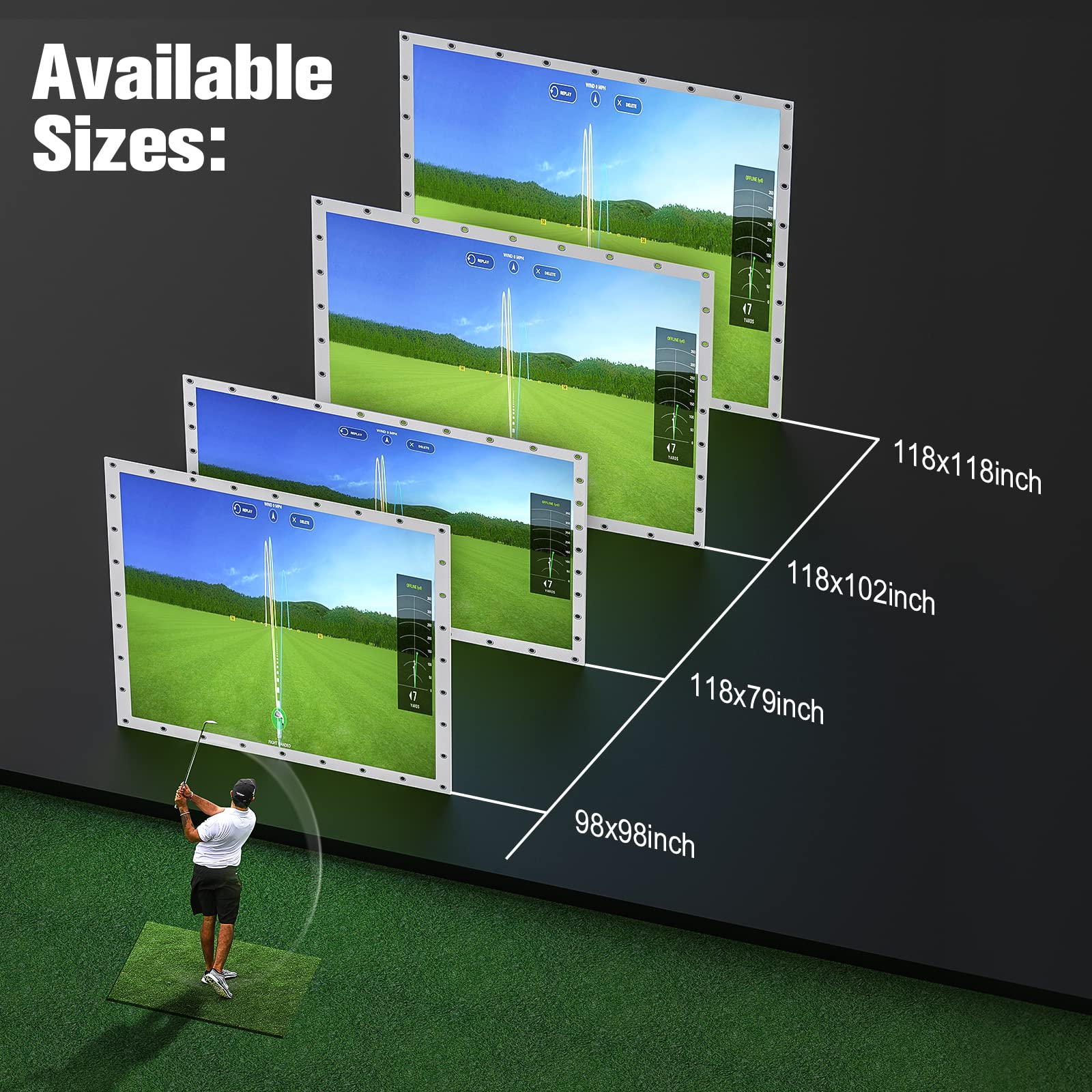 NATBEESY Golf Simulator Impact Screen for Golf Training, Indoor Golf Impact Screen 9.8 ft x 8.5 ft, Come with 38pcs Grommet Holes, Natual Polyester Fabric HD Projection.