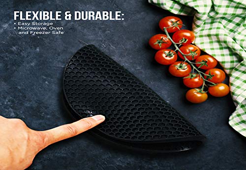 KITCHENATICS Trivets for Hot Dishes, Silicone Trivets for Hot Pots & Pans, Hot Pads for Kitchen, Pot Holders for Kitchen Heat Resistant Mats for Countertop, Silicone Trivet Mat Hot Plates, Black 4Pcs