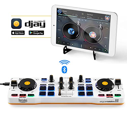 Hercules DJControl Mix – Bluetooth Wireless DJ Controller for Smartphones (iOS and Android) – dJay app – 2 Decks, White