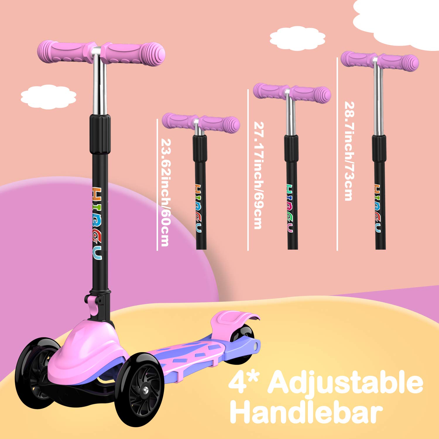 Hiboy Q1 Scooter for Kids - 4 Adjustable Heights, 3 Wheels with 2 LED Light-Up Front Wheels, Foldable Toddler Scooter for Boys and Girls from 2-6 Years Old